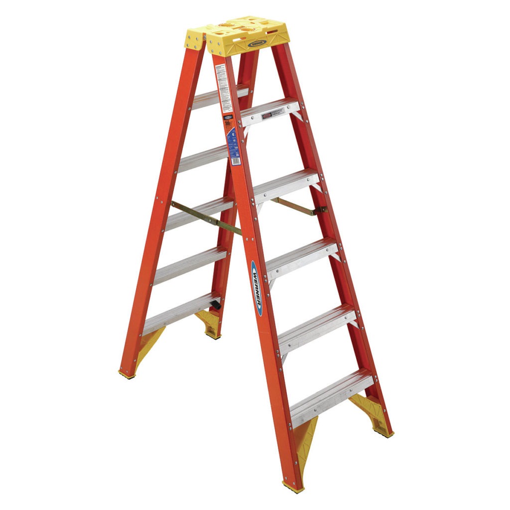 Werner Twin Step Fiberglass Ladders With Paint Holder